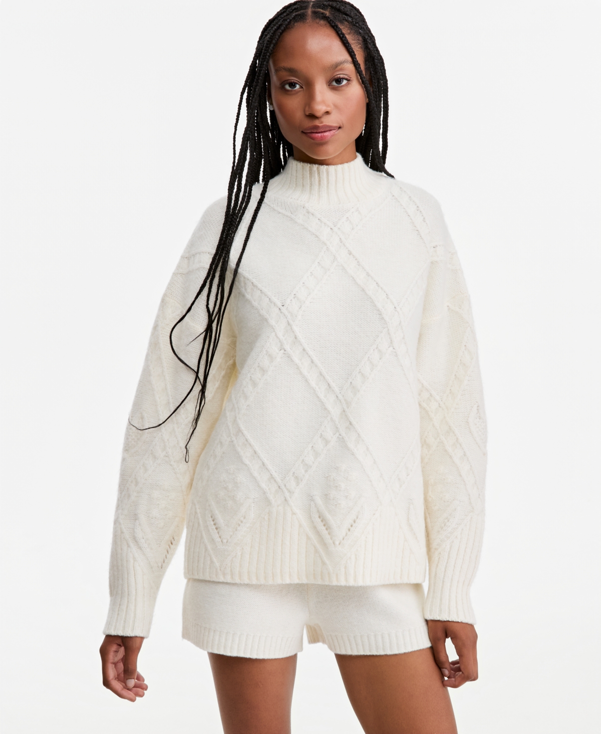 Click here for And Now This Womens Cable-Knit Mock Neck Sweater... prices