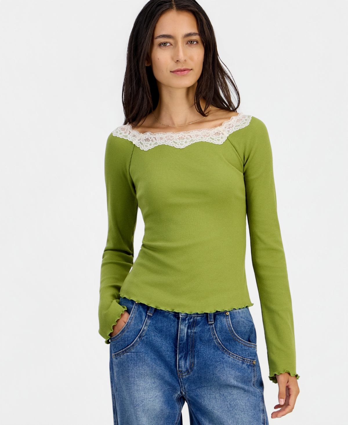 Click here for And Now This Womens Lace-Trim Scoop-Neck Long-Slee... prices