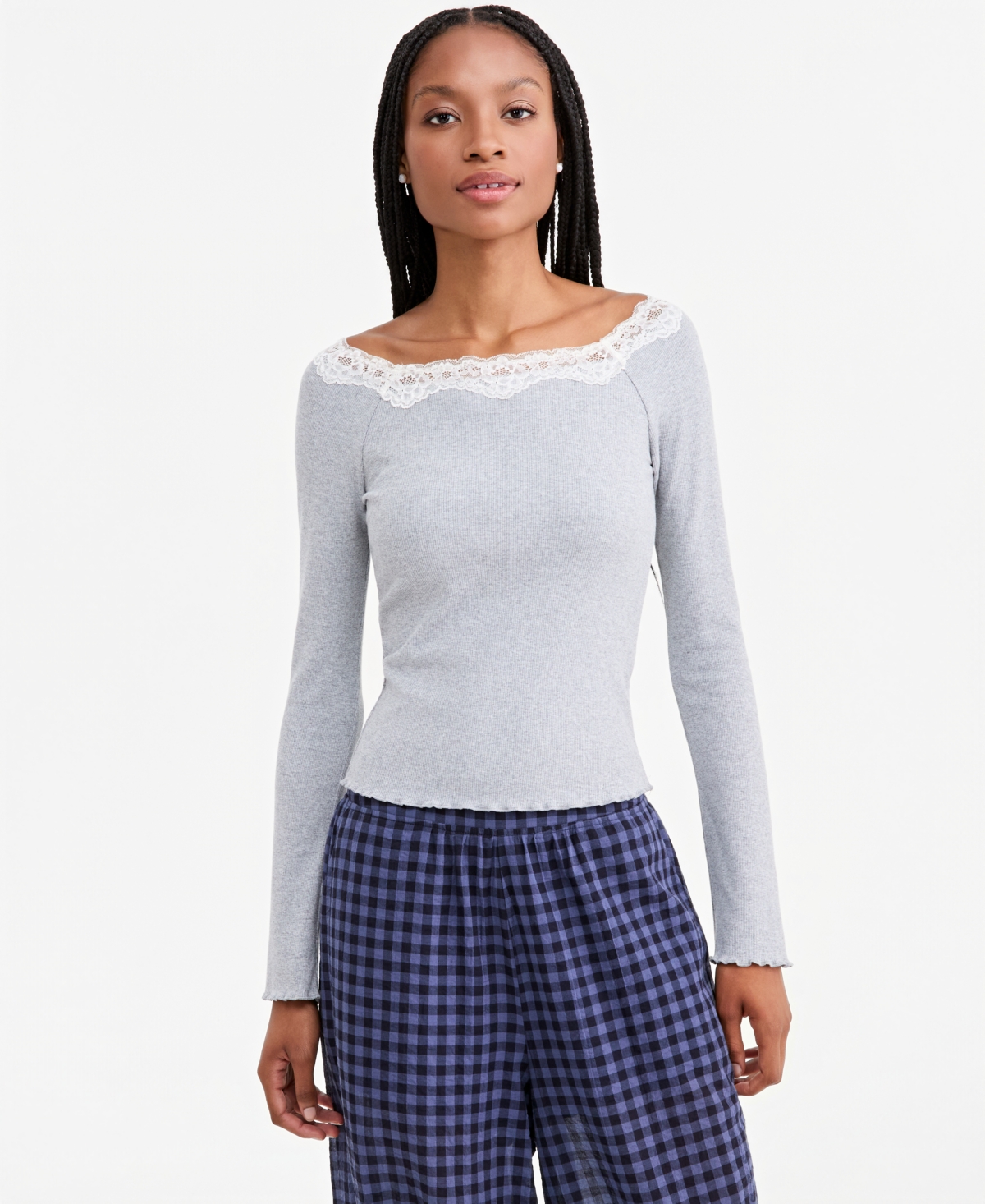 Click here for And Now This Womens Lace-Trim Scoop-Neck Long-Slee... prices