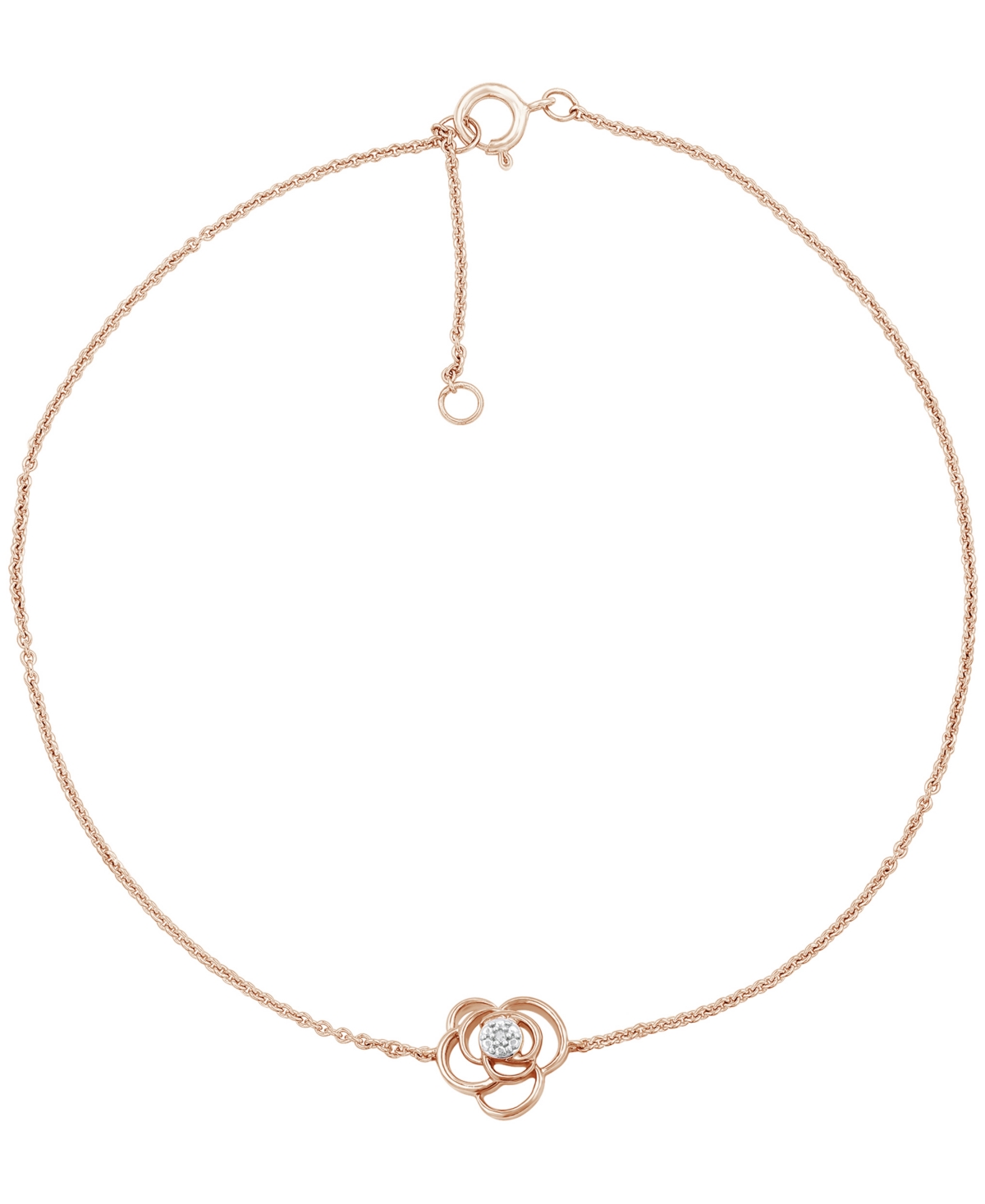 Click here for Diamond Accent Flower Anklet In 14K Rose Gold-Plat... prices