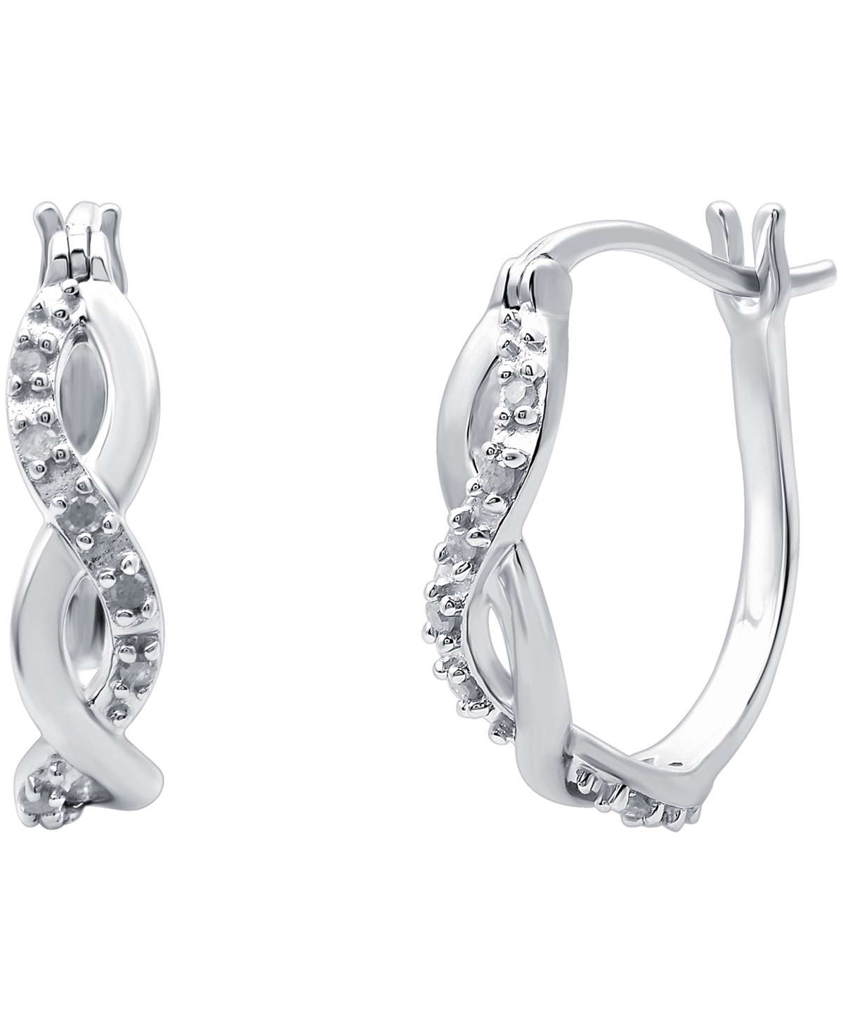 Diamond Infinity Hoop Extra Small Earrings in 18k Gold and Sterling Silver (1/10 ct. t.w.) - Silver