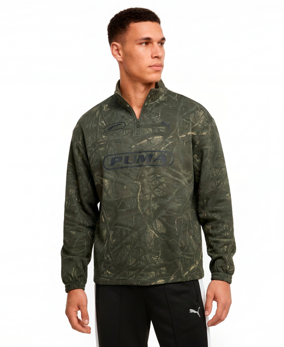 Click here for Puma Mens Camo Graphic Half-Zip T-Shirt - Moss Vei... prices