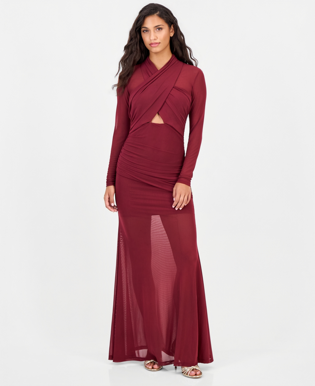 Click here for Bardot Womens Veria Long-Sleeve Mesh Wrap Maxi Dre... prices