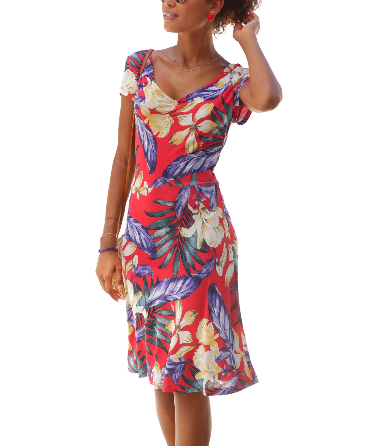 Click here for Lascana Womens Pattern V-Neck Dress - Red multi prices