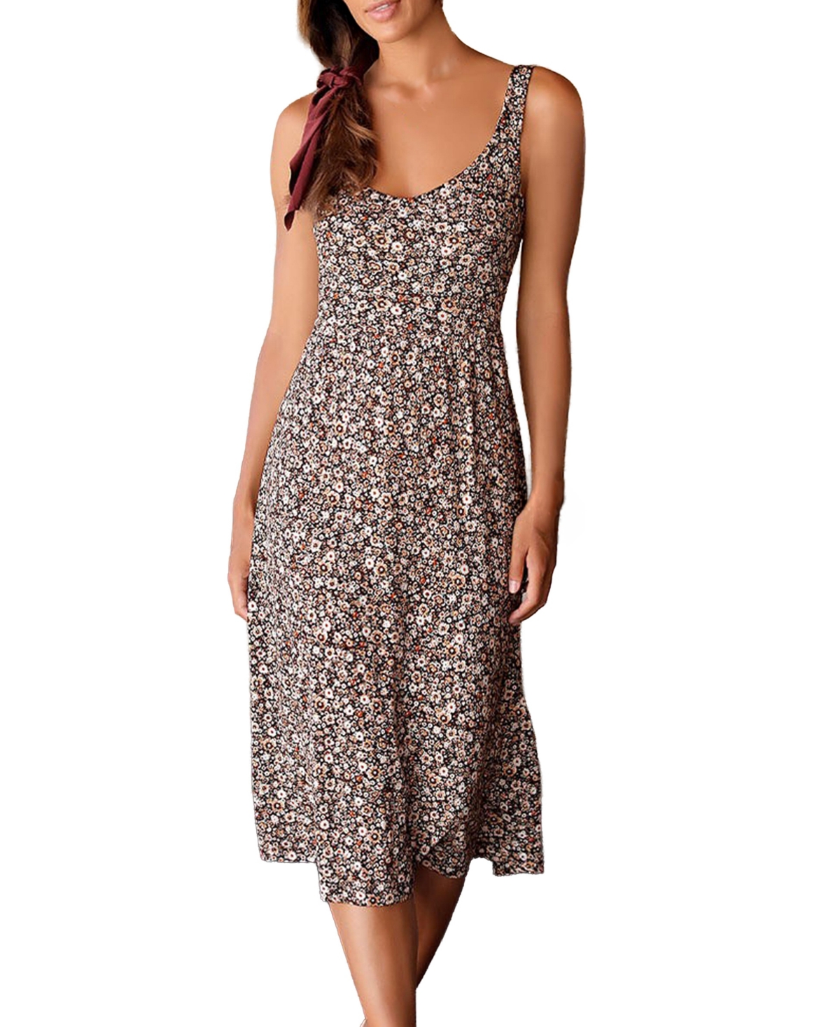 Click here for Lascana Womens Floral Bow Detail Dress - Brown mul... prices
