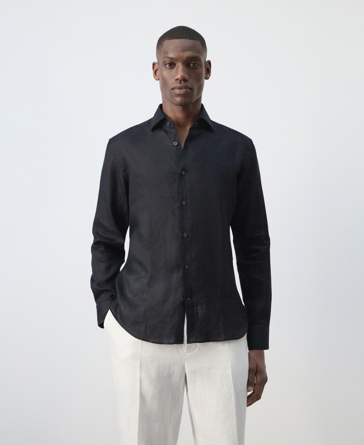 Click here for Mango Mens Linen Slim-Fit Shirt - Navy prices