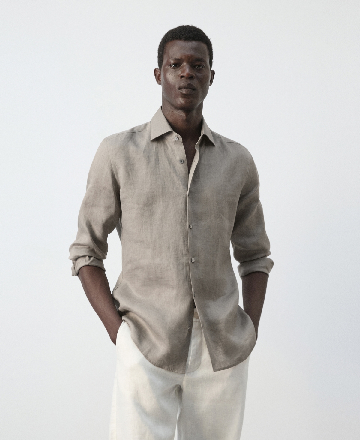Click here for Mango Mens Linen Slim-Fit Shirt - Medium Brown prices