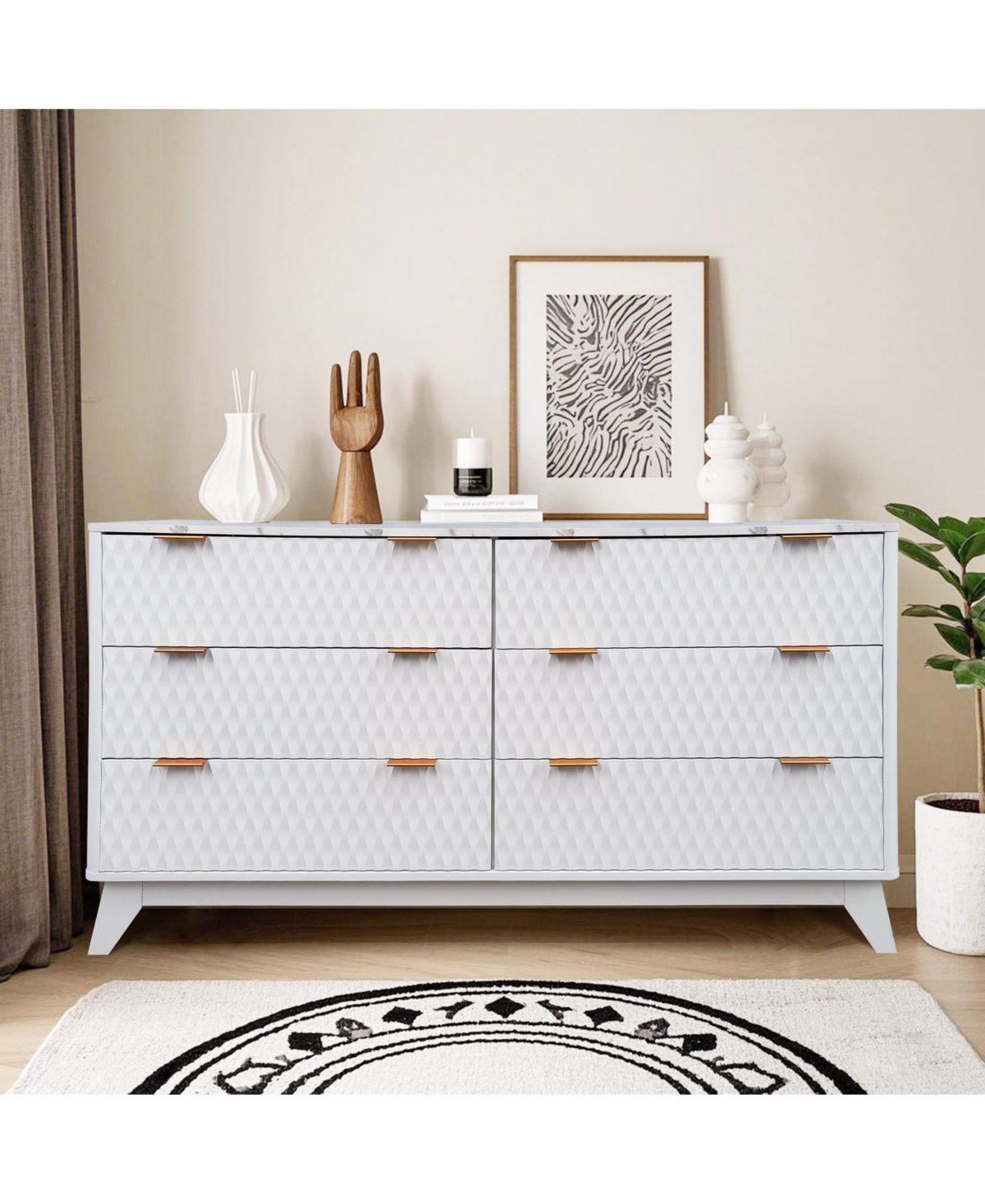 Click here for homfan Modern 6 Drawer Fluted Wood Dresser Faux Ma... prices