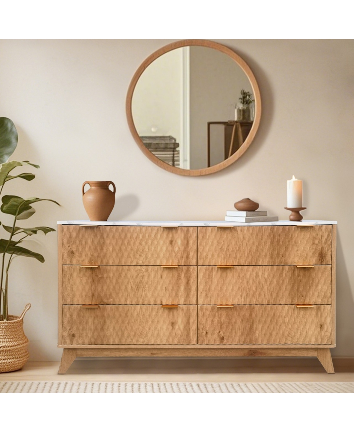 Click here for homfan Modern 6 Drawer Fluted Wood Dresser Faux Ma... prices