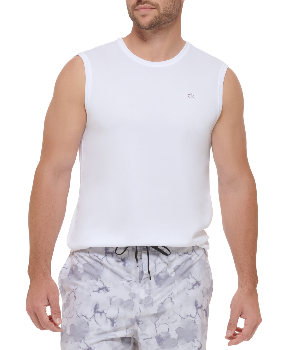 Click here for Calvin Klein Mens Crewneck Logo Rash Guard - White prices