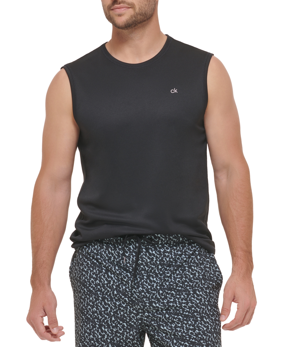 Click here for Calvin Klein Mens Crewneck Logo Rash Guard - Black prices