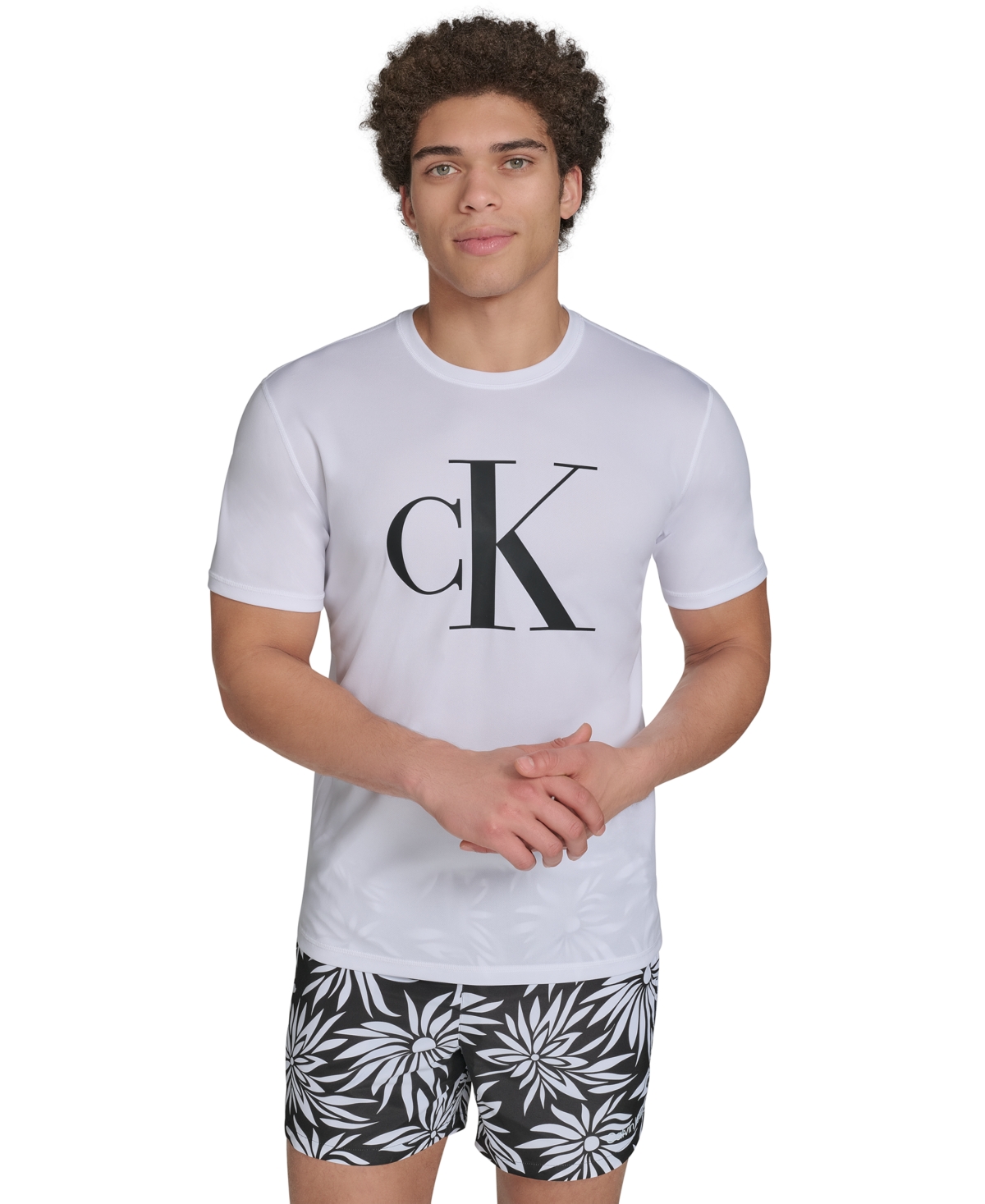 Click here for Calvin Klein Mens Logo Short-Sleeve Rash Guard - W... prices
