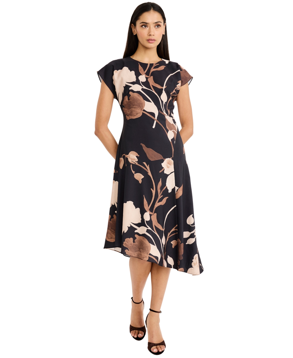 Click here for Maggy London Womens Printed Floral Midi Dress - Bl... prices