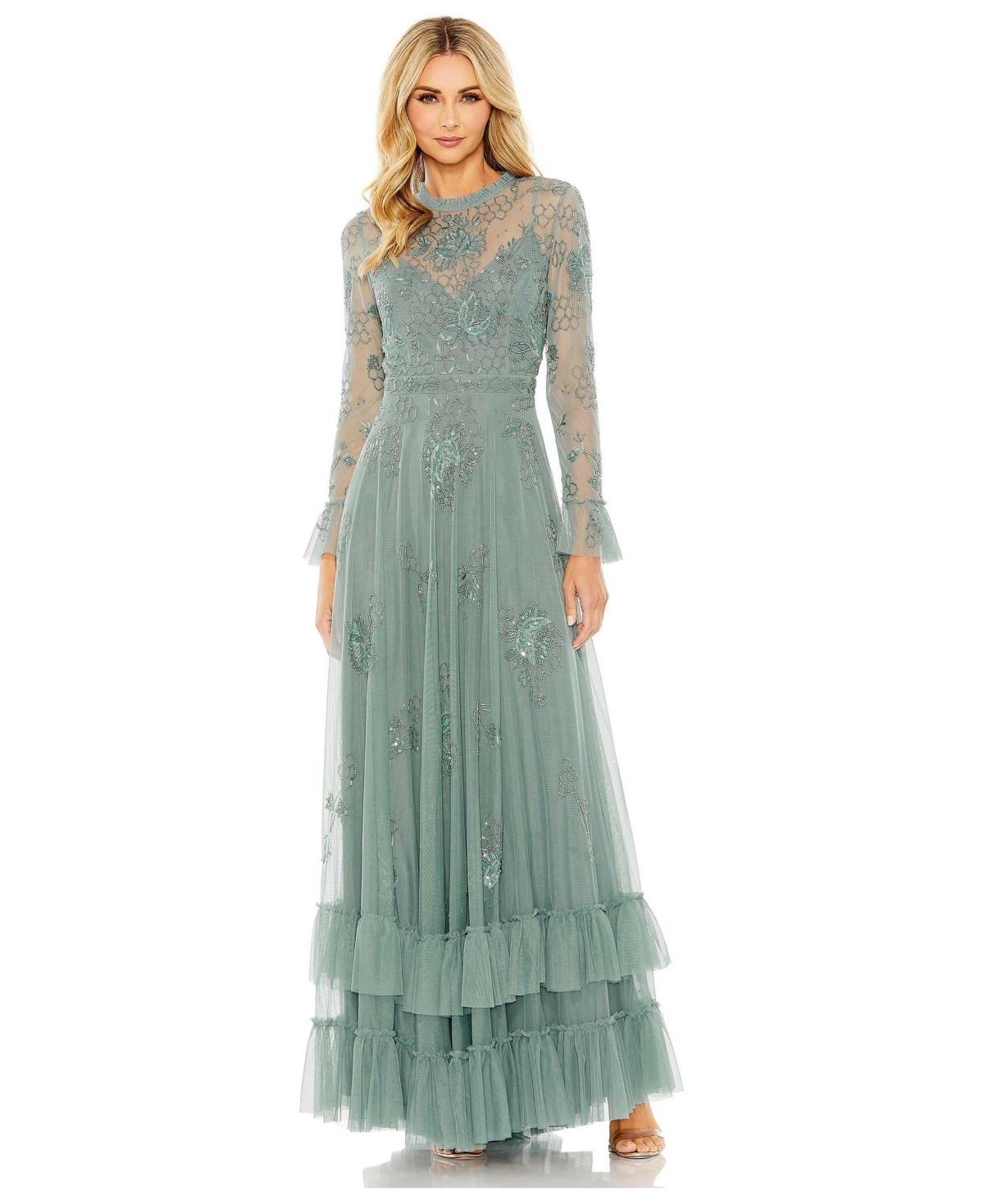 Click here for Mac Duggal Petite Beaded Embroidered Long-Sleeve G... prices