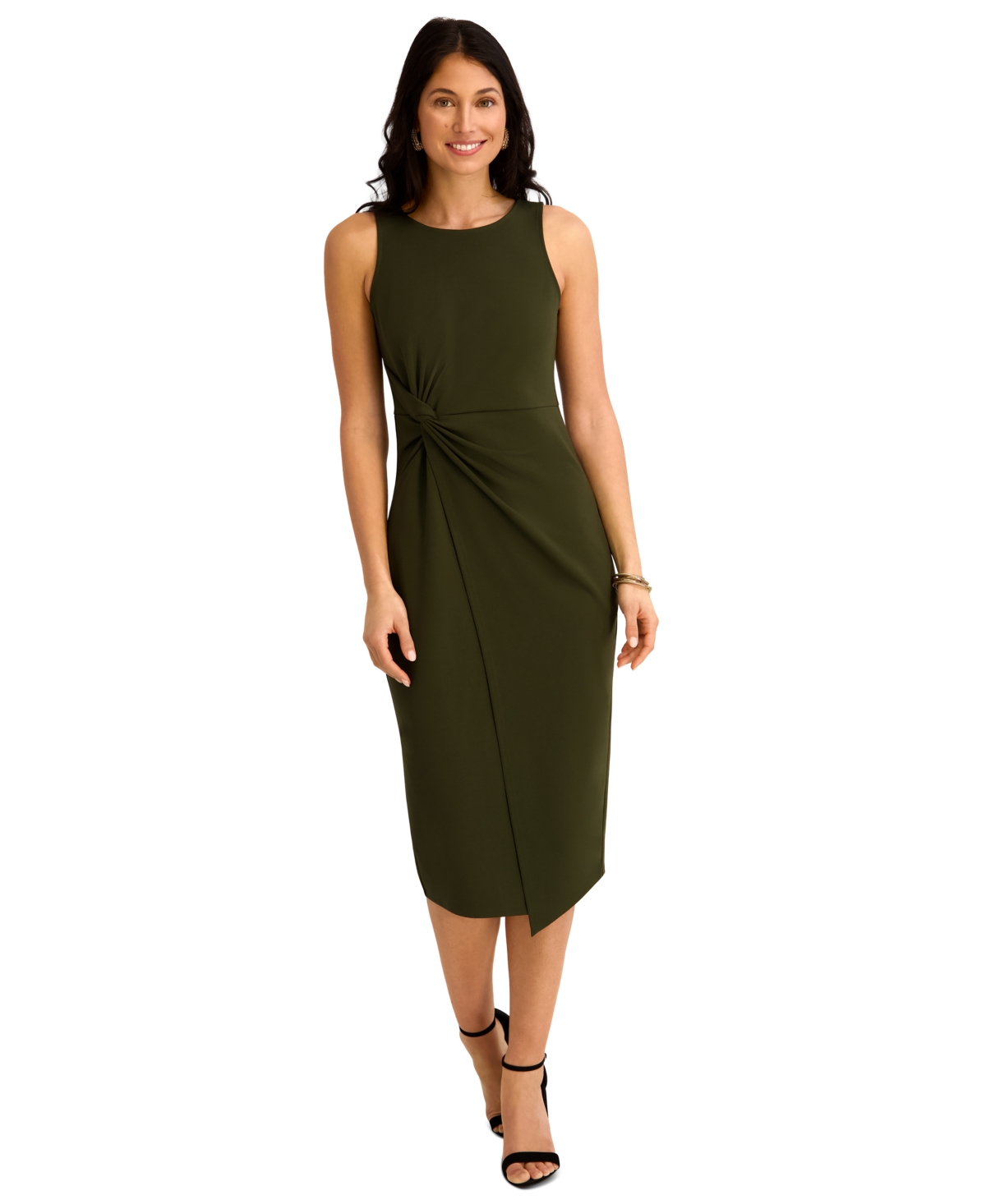 Click here for Siena Womens Ruched Side-Twist Sleeveless Midi Dre... prices