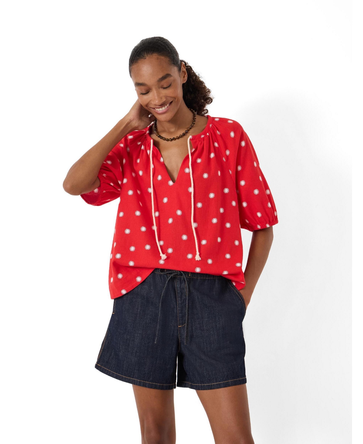 Click here for Hush Womens Tie Neck Blouse - Sun polka dot red prices