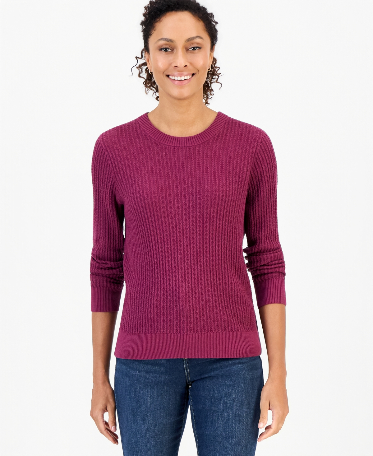 Click here for Style & Co Womens Mix Stitch Crewneck Cotton Sweat... prices