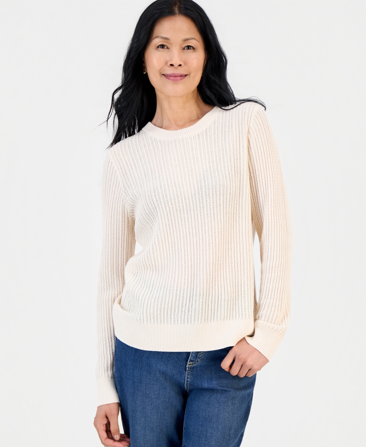 Click here for Style & Co Womens Mix Stitch Crewneck Cotton Sweat... prices