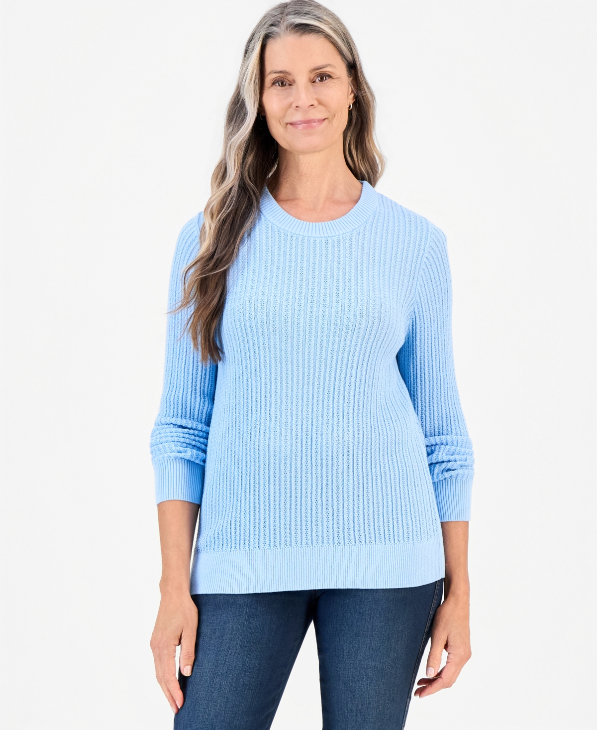 Click here for Style & Co Womens Mix Stitch Crewneck Cotton Sweat... prices