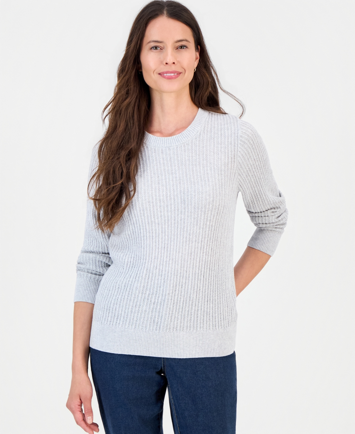 Click here for Style & Co Womens Mix Stitch Crewneck Cotton Sweat... prices