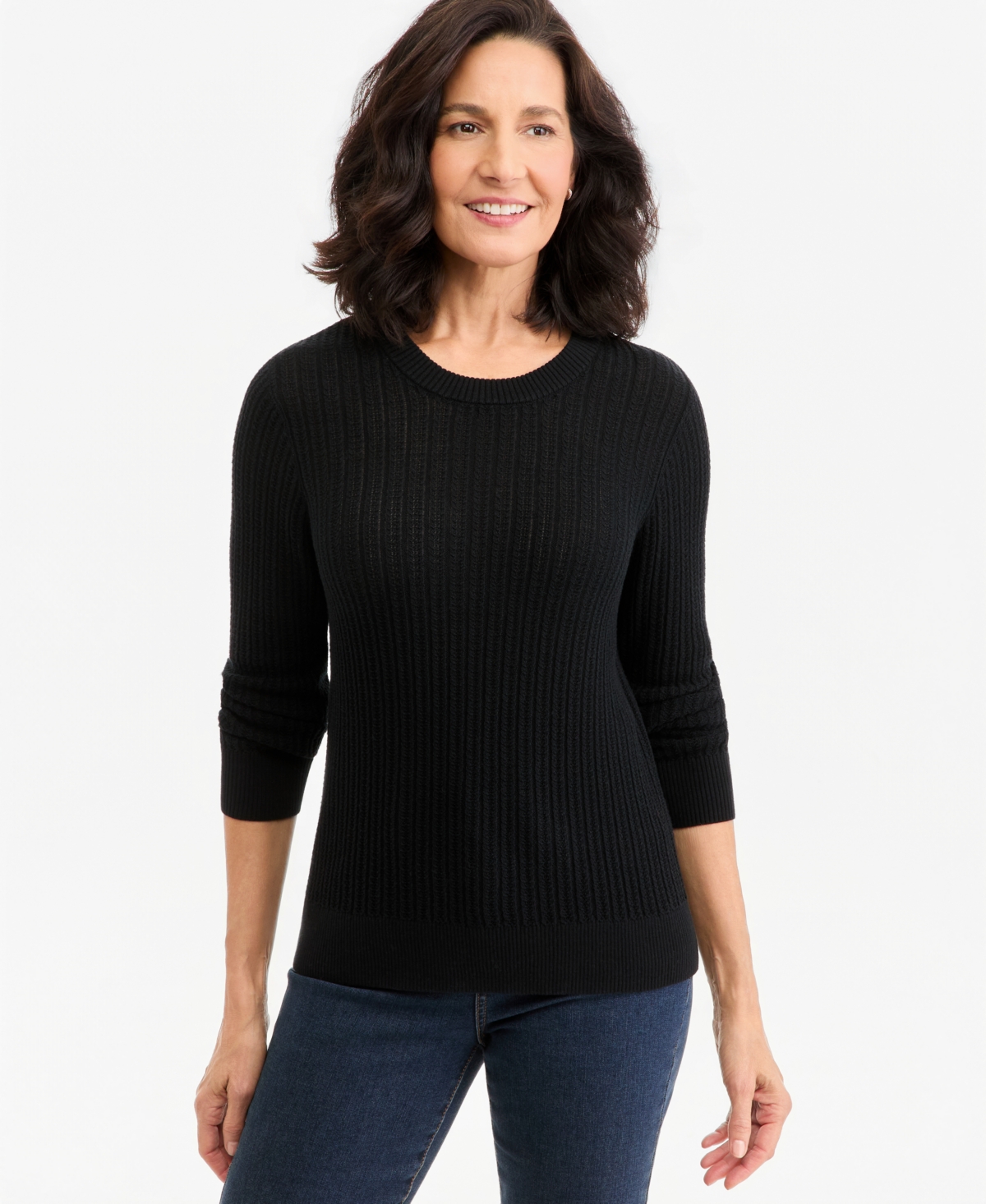 Click here for Style & Co Womens Mix Stitch Crewneck Cotton Sweat... prices