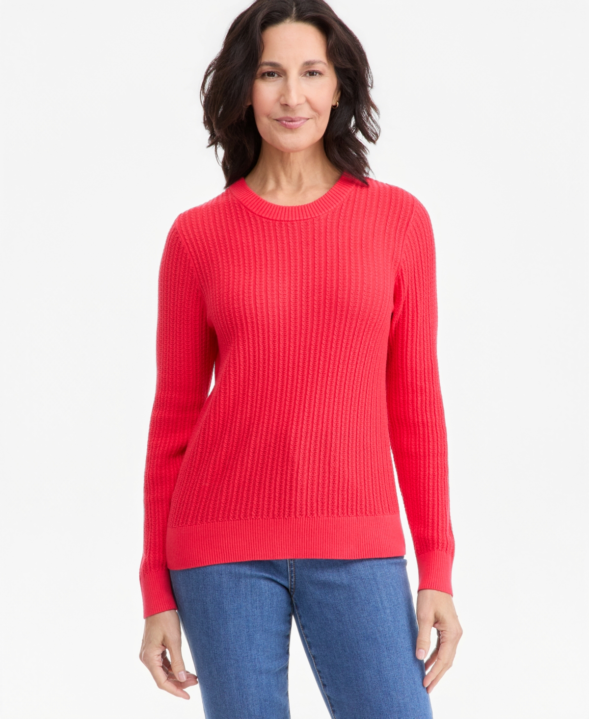 Click here for Style & Co Womens Mix Stitch Crewneck Cotton Sweat... prices