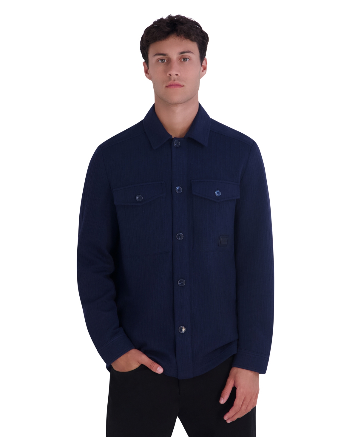 Click here for Karl Lagerfeld Paris Mens Pique Shirt Jacket - Nav... prices
