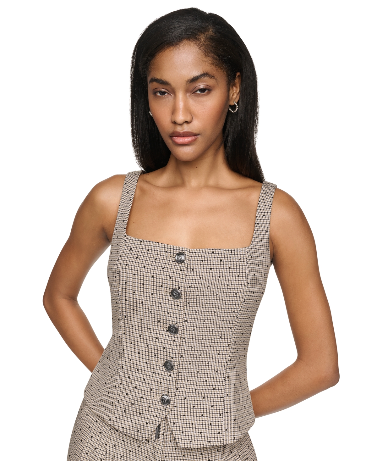 Click here for Dkny Womens Front-Button Flocked Vest Top - Traver... prices