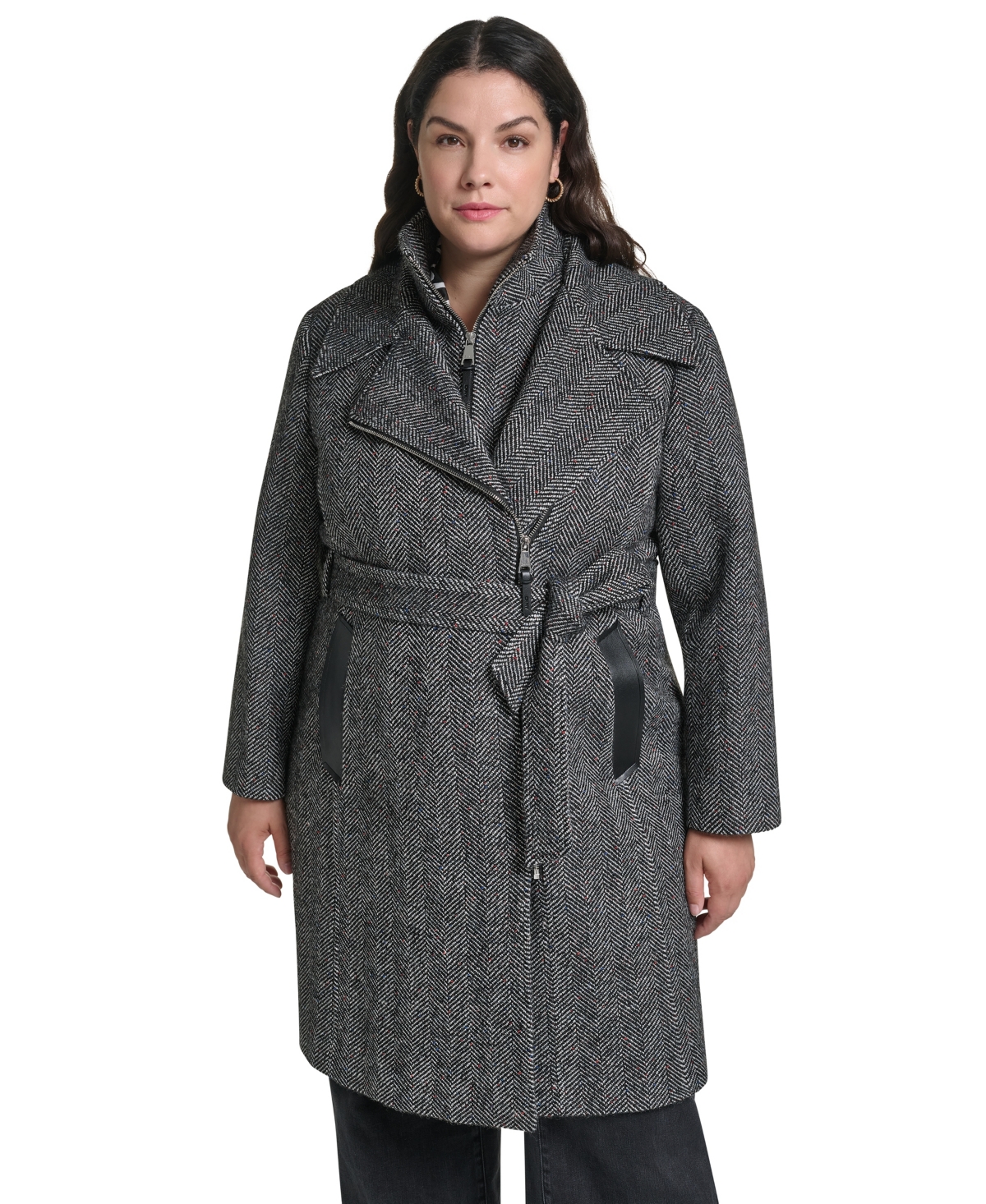 Click here for Dkny Plus Size Wool-Blend Belted Wrap Coat with Bi... prices