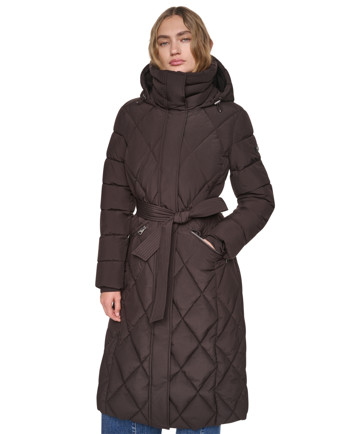 Click here for Dkny Womens Long Belted Quilted Puffer Coat - Bitt... prices
