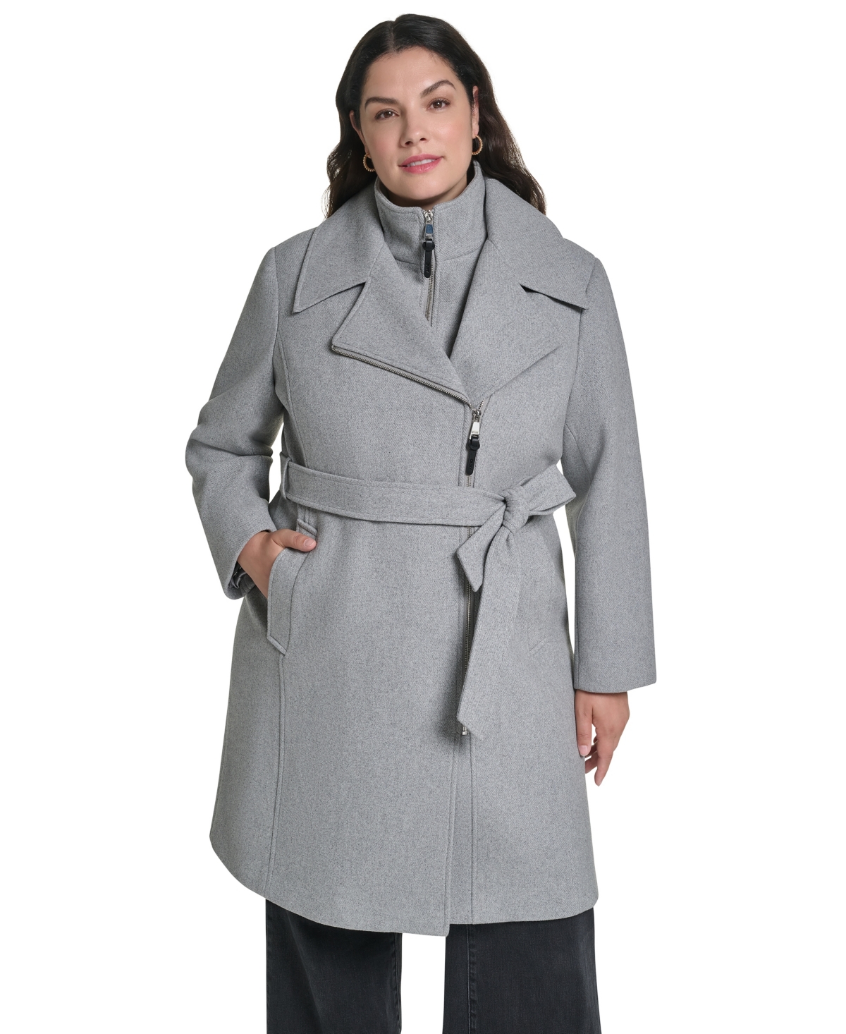 Click here for Dkny Plus Size Wool-Blend Belted Wrap Coat with Bi... prices