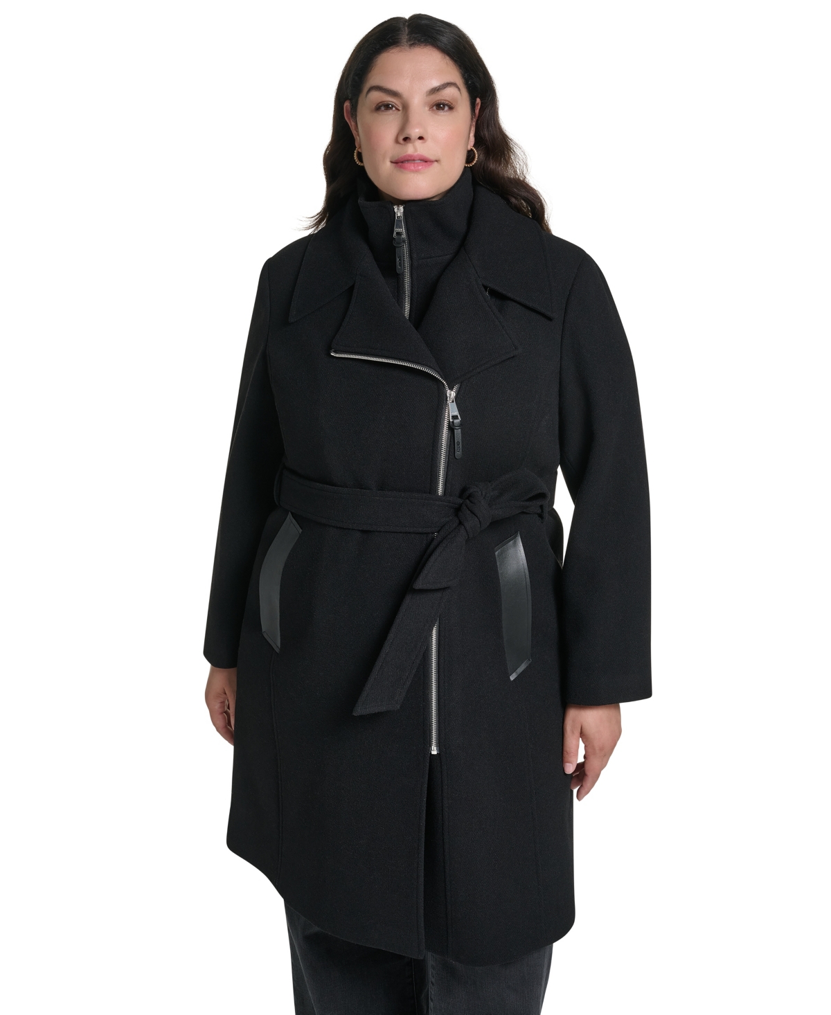 Click here for Dkny Plus Size Wool-Blend Belted Wrap Coat with Bi... prices