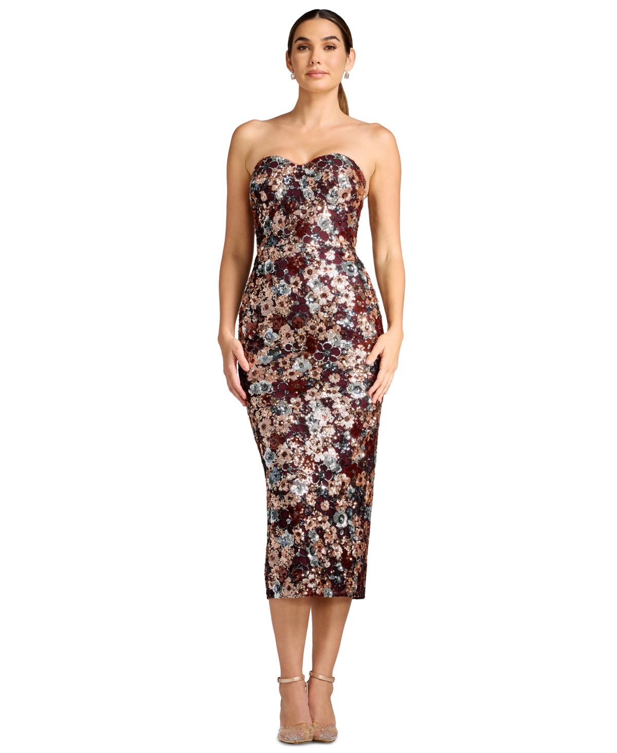 Click here for Dress the Population Womens Sequin Floral Sweethea... prices