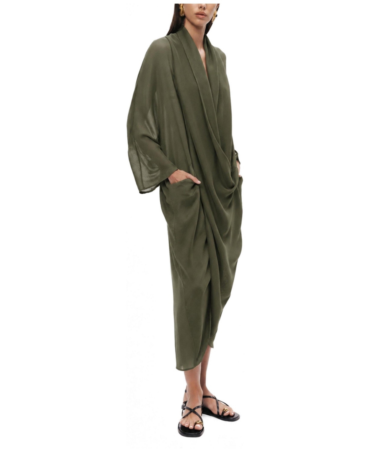 Click here for Nocturne Womens Draped Wrap Midi Dress - Khaki prices