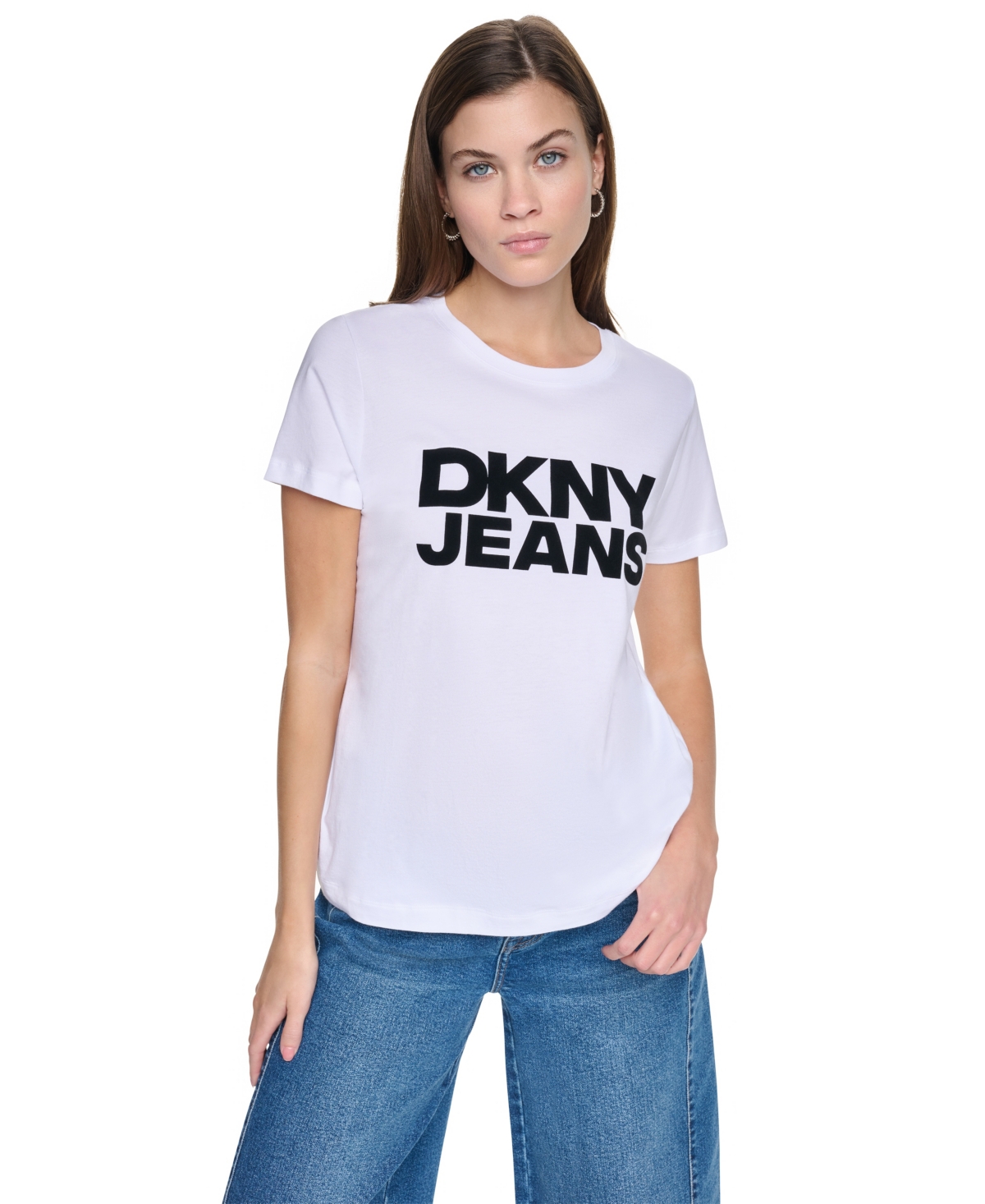 Click here for Dkny Jeans Womens Flocked Logo Crewneck T-Shirt -... prices
