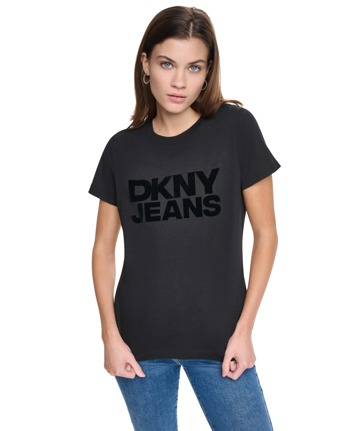 Click here for Dkny Jeans Womens Flocked Logo Crewneck T-Shirt -... prices