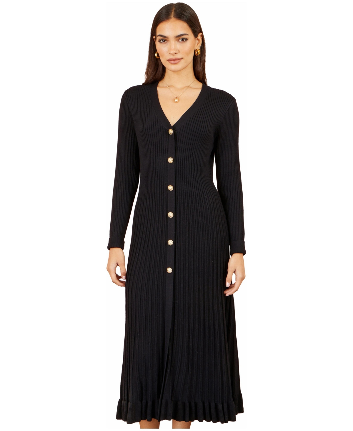 Click here for Yumi Womens Long Sleeve Ribbed Midi Knit Dress - B... prices