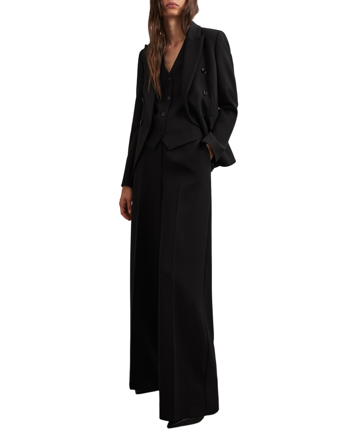 Click here for Reiss Petite Gabi Wide-Leg Mid-Rise Pants - Black prices