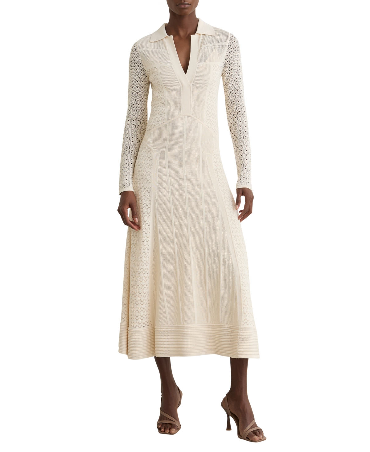Click here for Reiss Womens Lindy Pointelle-Knit Long-Sleeve V-Ne... prices
