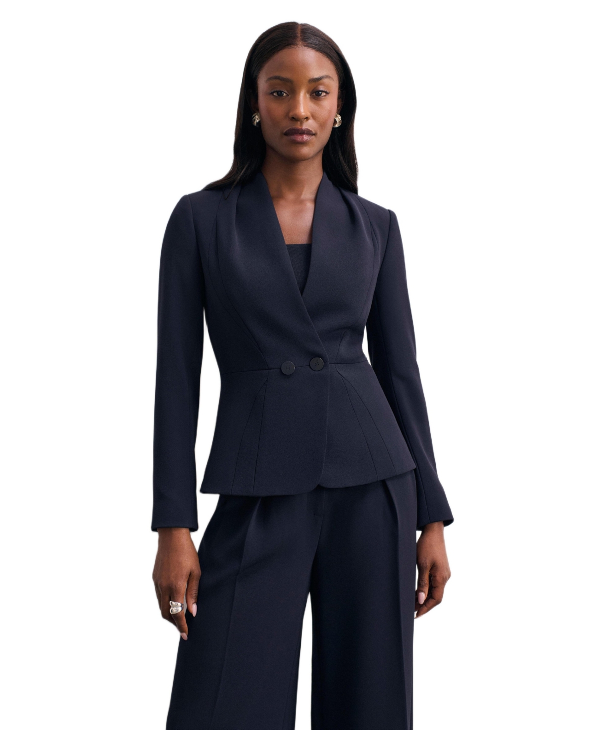 Click here for The Fold Womens Arno Clever Crepe Blazer - Navy prices