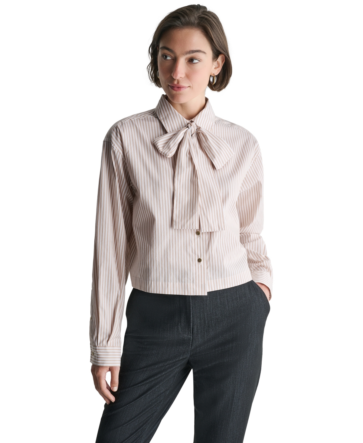 Click here for Bcbg Womens Cotton Collared Tie-Neck Blouse - Ligh... prices