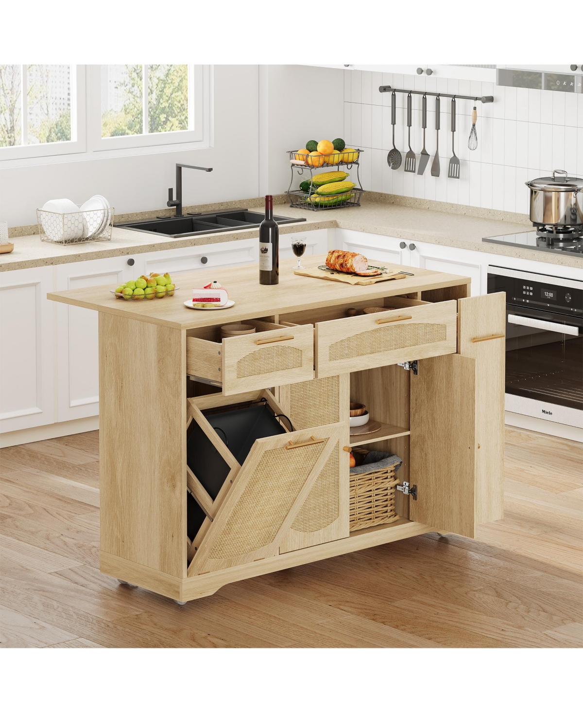 Click here for homfan Rattan Rolling Kitchen Island Table on Whee... prices