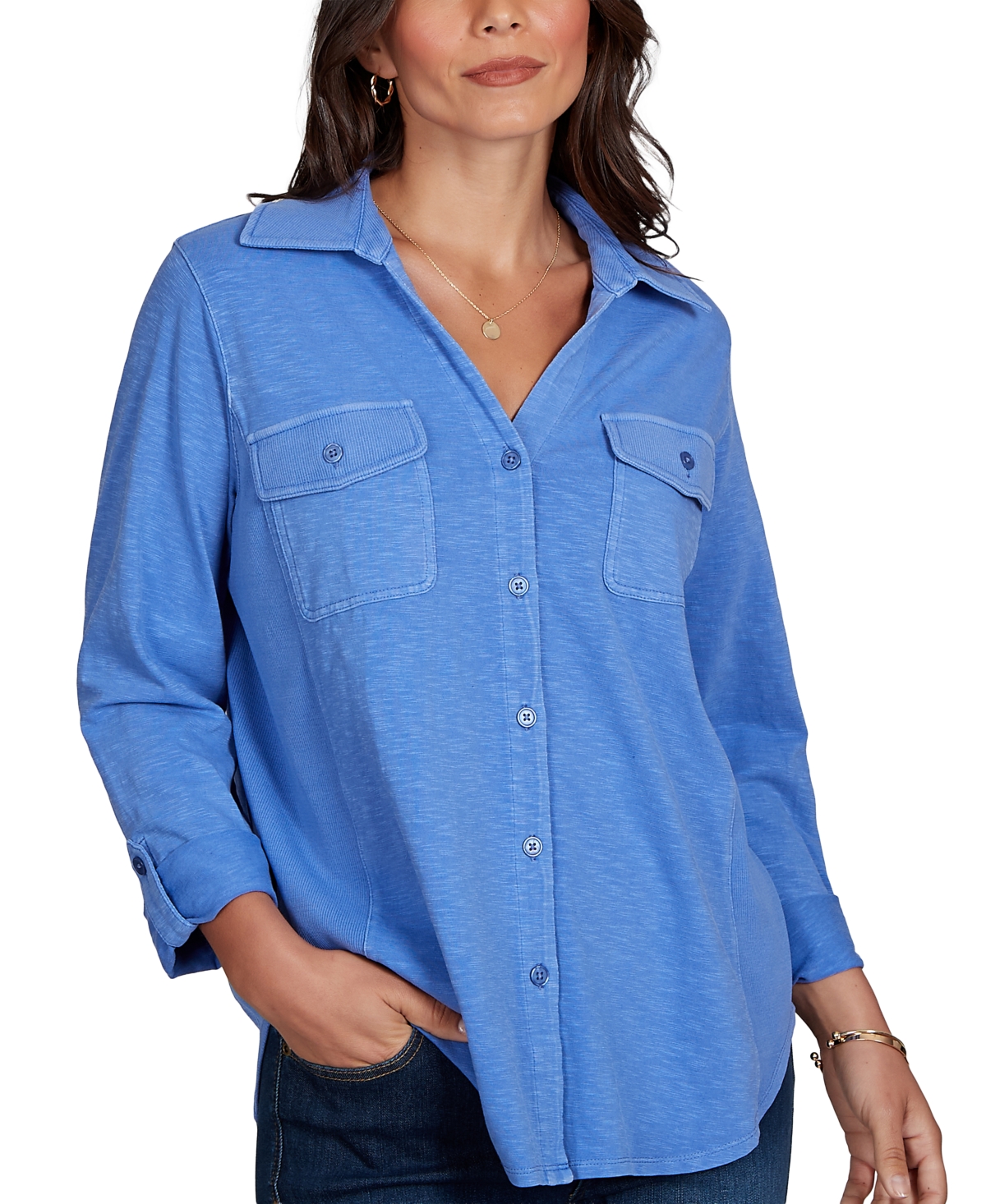 Click here for Ruby Rd. Petite Rib Trim Button-Front Knit Top - B... prices