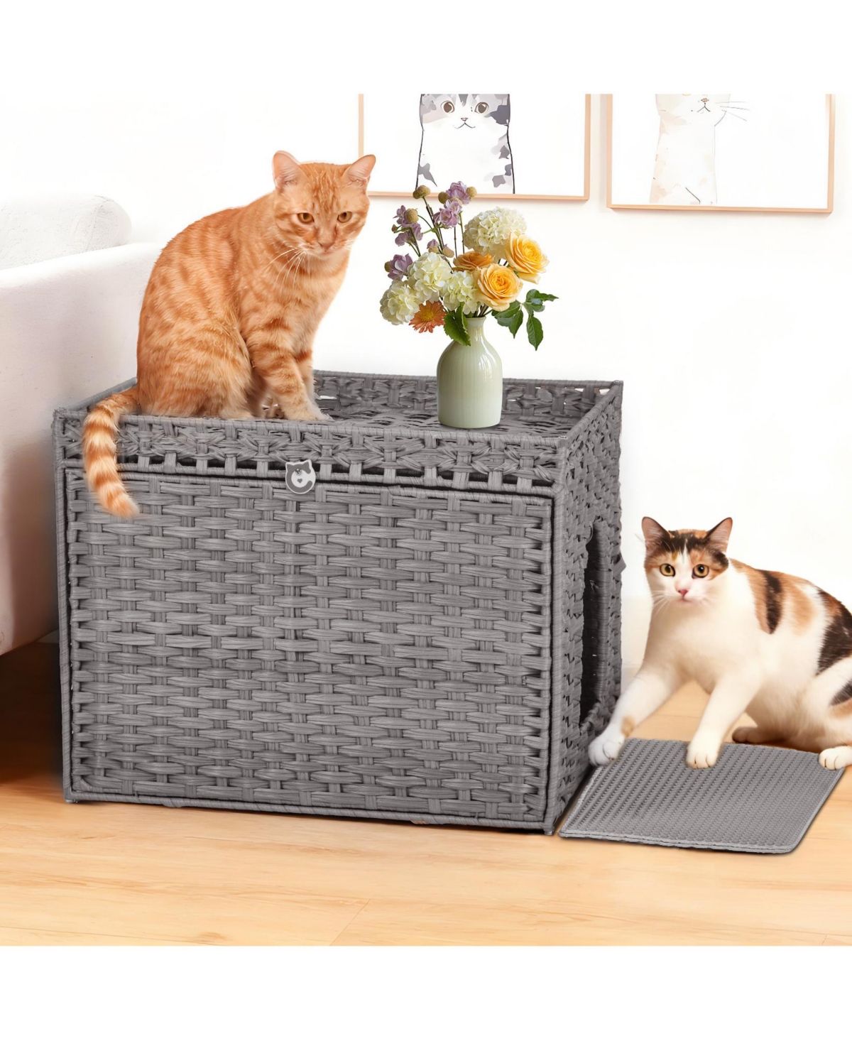 Click here for homfan Rattan Cat Litter Box Cabinet – Large Hidde... prices