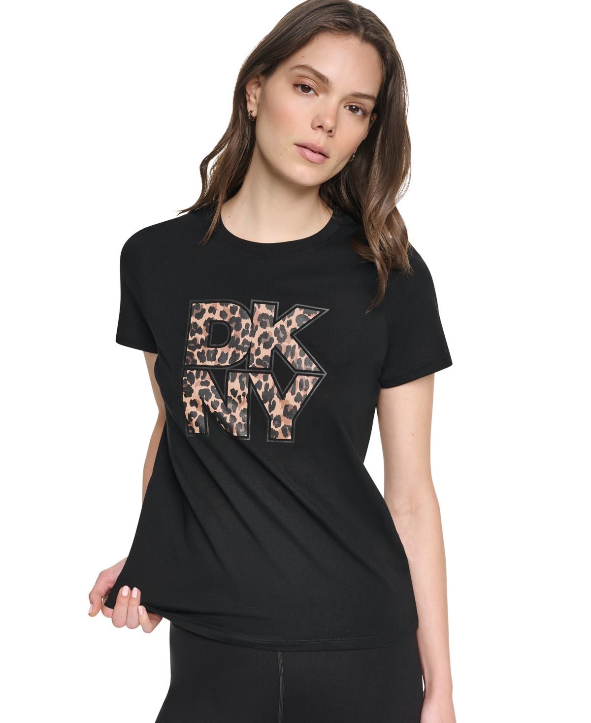 Click here for Dkny Sport Womens Stacked Puff Outline Short-Sleev... prices