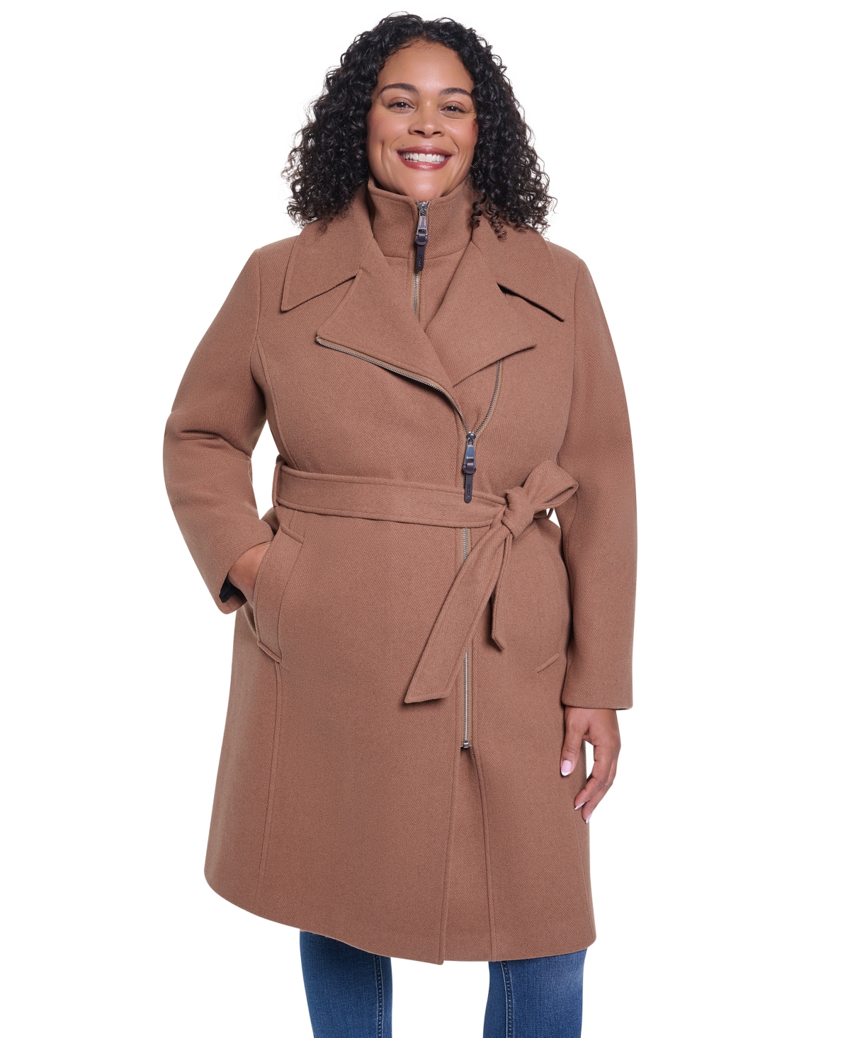 Click here for Dkny Plus Size Wool-Blend Belted Wrap Coat with Bi... prices
