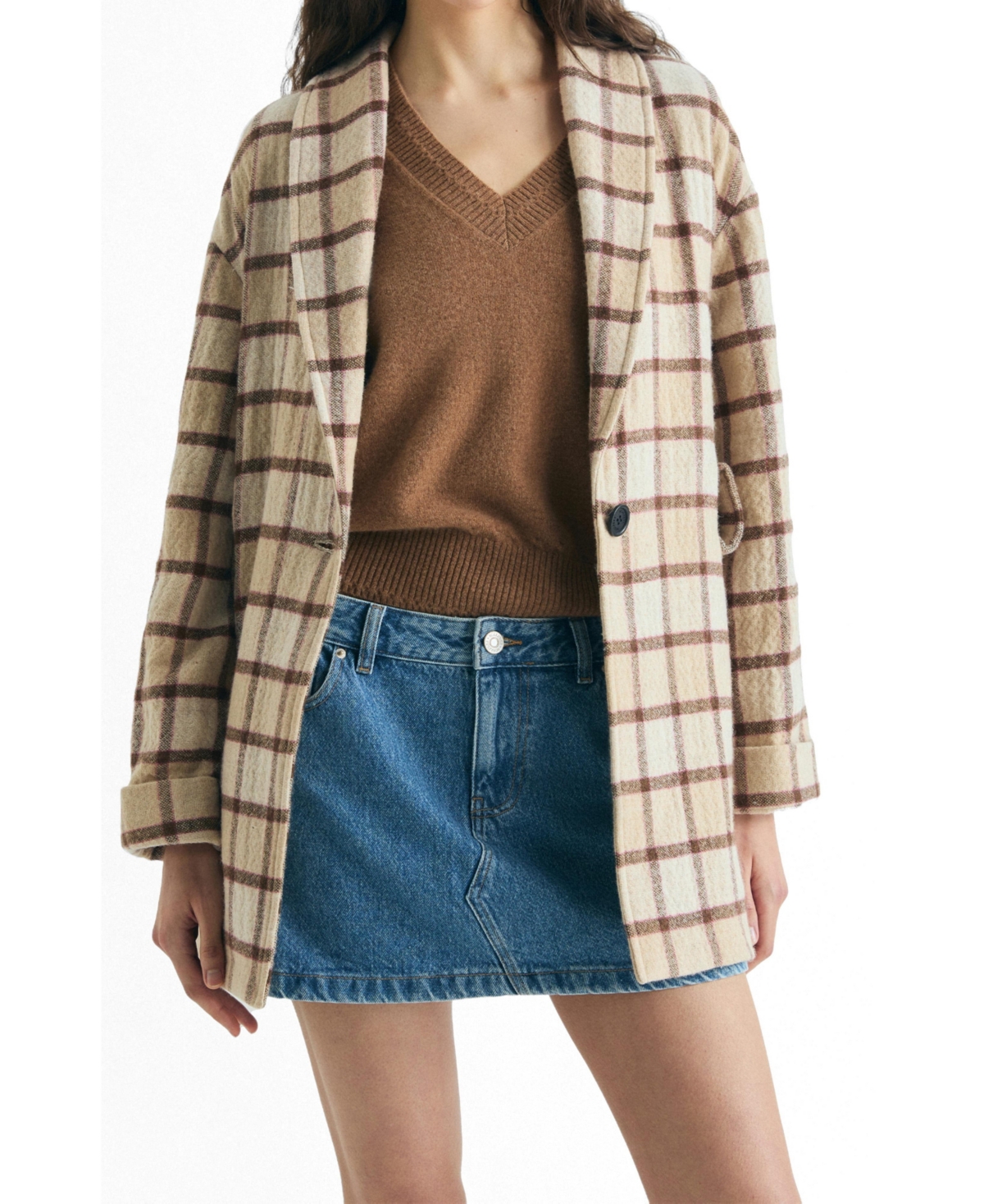 Click here for Scalpers Womens Plaid Wool-Blend Wrap Coat - Ecruc... prices