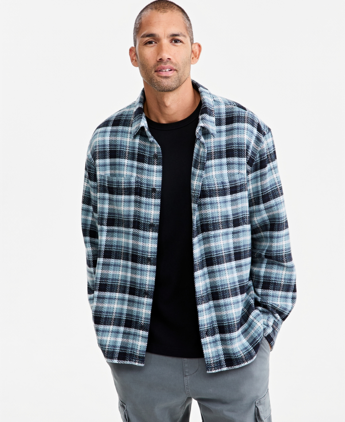 Click here for Sun + Stone Mens Plaid Flannel Overshirt  Macys Ex... prices