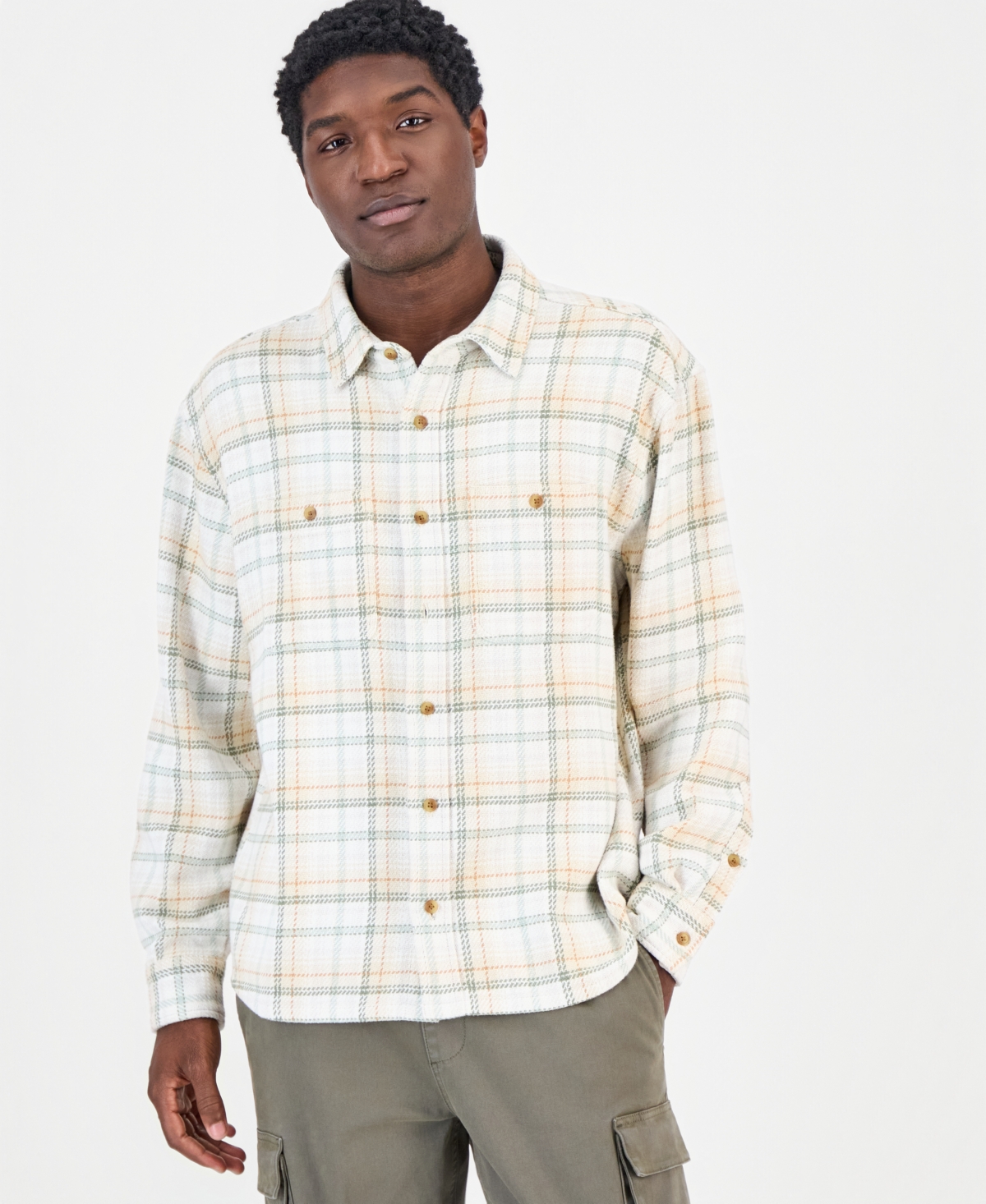 Click here for Sun + Stone Mens Plaid Flannel Overshirt  Macys Ex... prices