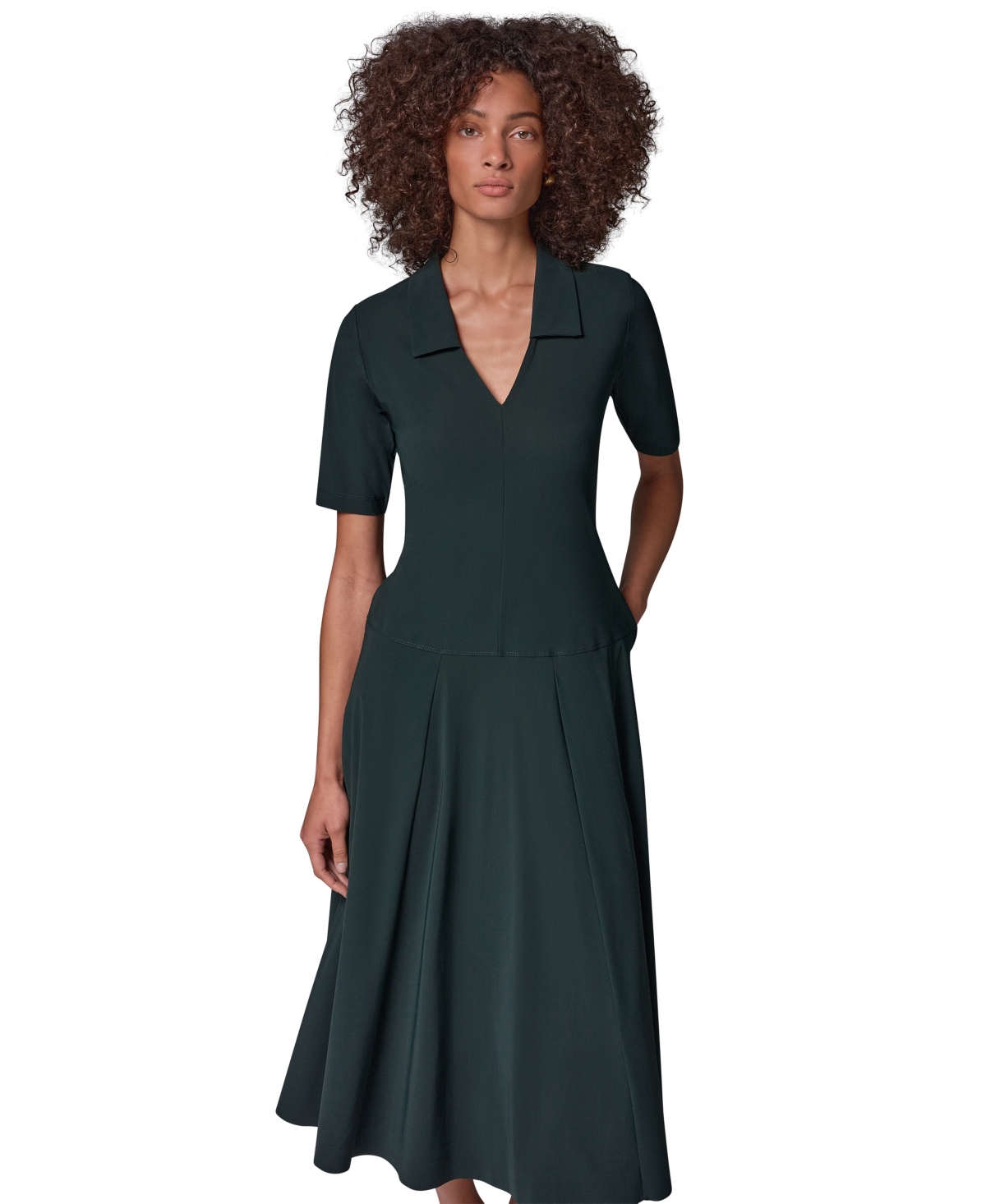 Click here for Donna Karan Weekend Womens V-Neck A-Line Midi Dres... prices
